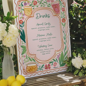 Colorful Floral Drinks Menu Template, Hand Drawn, Printable Drinks Sign ...