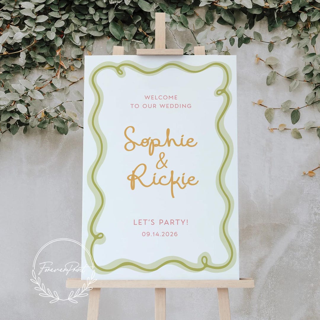Squiggly Welcome Sign Template, Wedding Shower Welcome Sign, Curvy ...