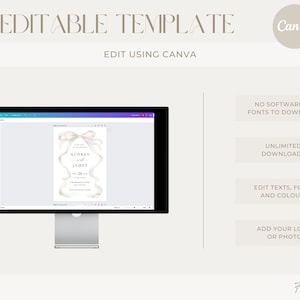 Beige Bow Wedding Invitation, Curvy Invitation, Editable Template ...