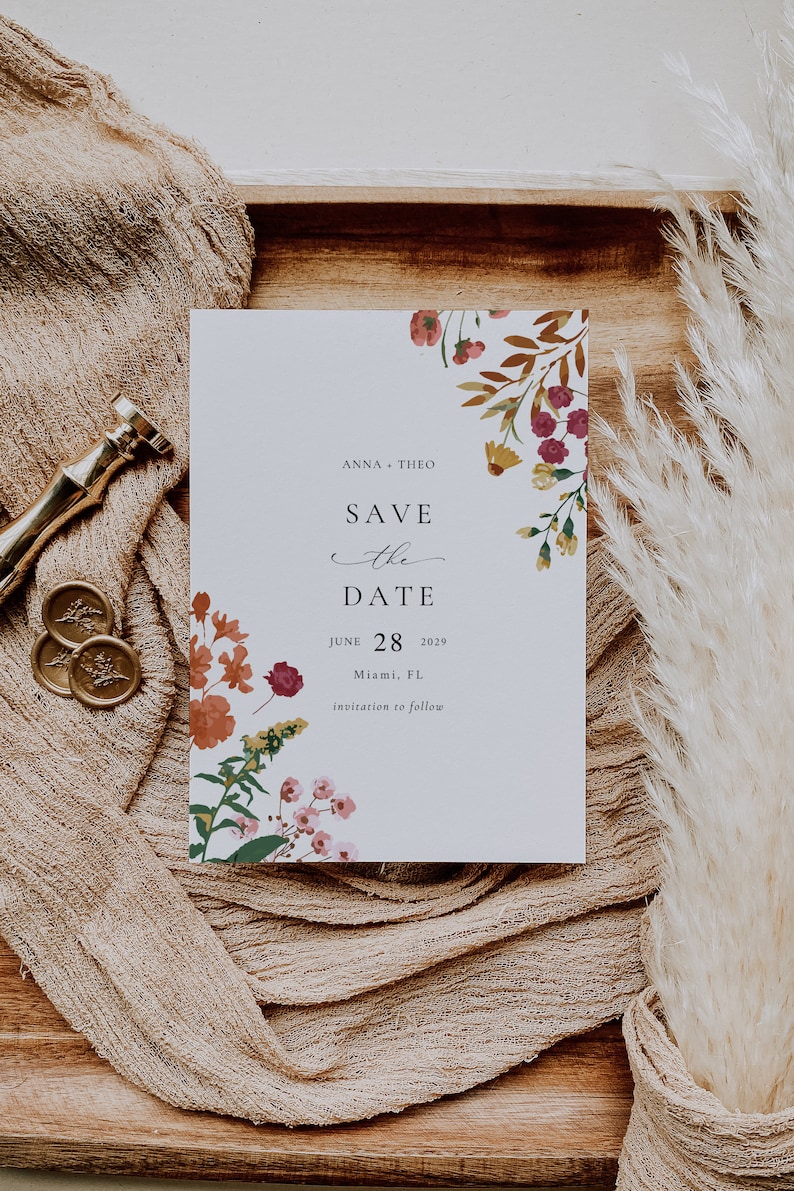 Fall Wedding Save the Date Template, Fall Floral Wedding, Save Our Date ...