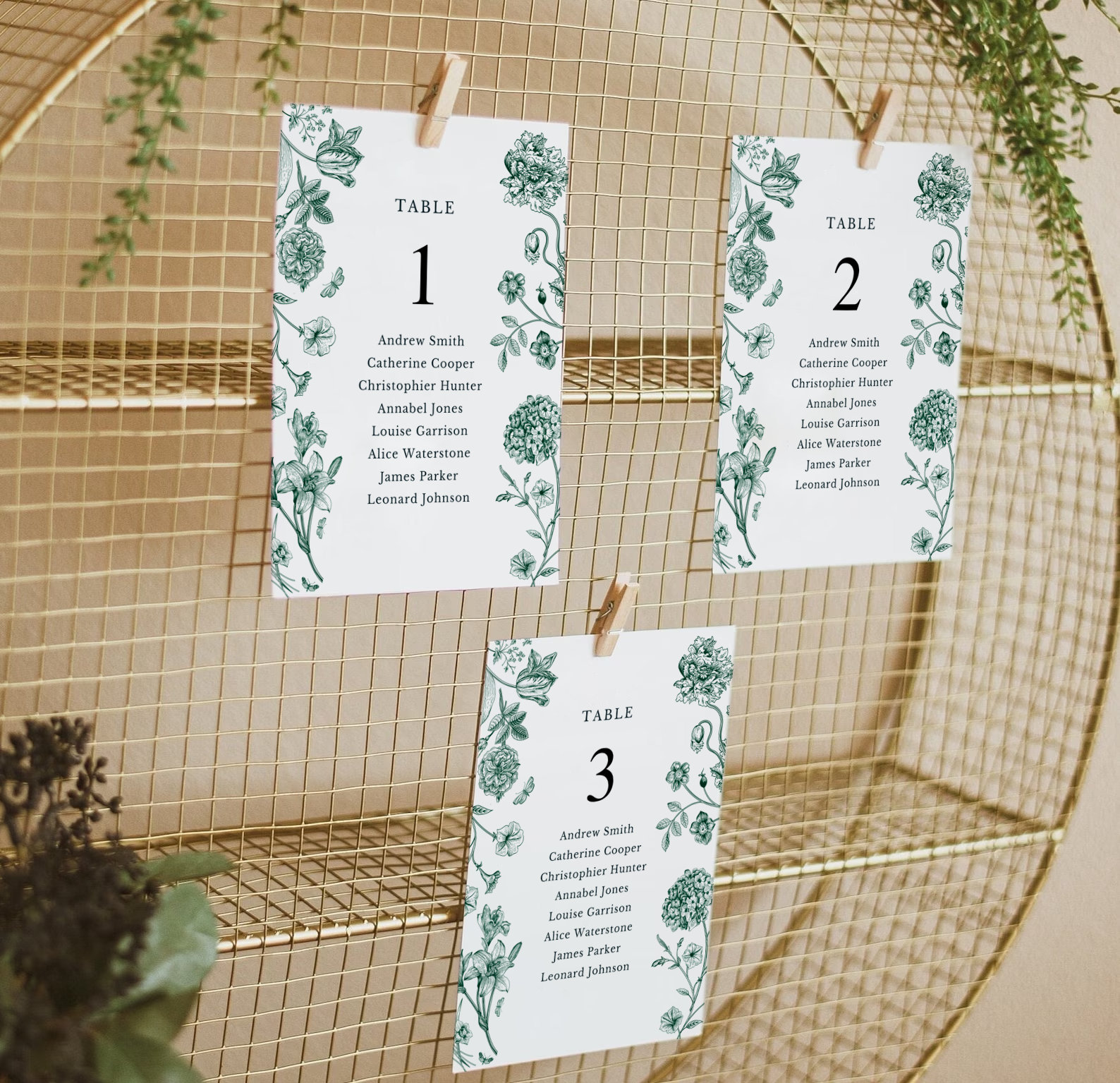 Green Floral Wedding Table Numbers Seating Chart, Editable Table ...
