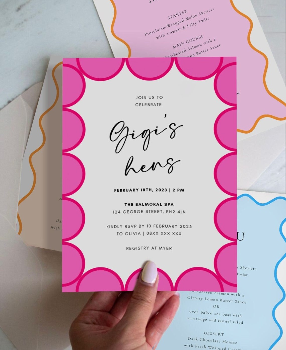 Scalloped Hens Party Invitation, Curve Modern Bridal Shower Invite ...