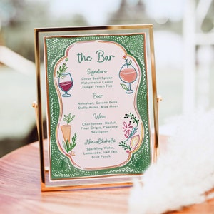 Colorful Floral Drinks Menu Template, Hand Drawn, Printable Drinks Sign ...