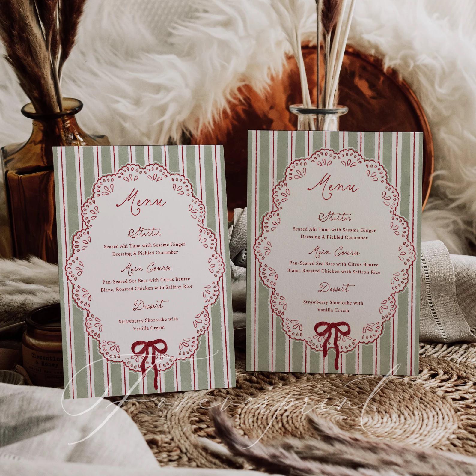 Editable Christmas Menu Template Red and Green | Holiday Dinner Menu ...