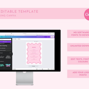 Pink Scalloped Menu Template, Instant Download Editable Menu Template ...