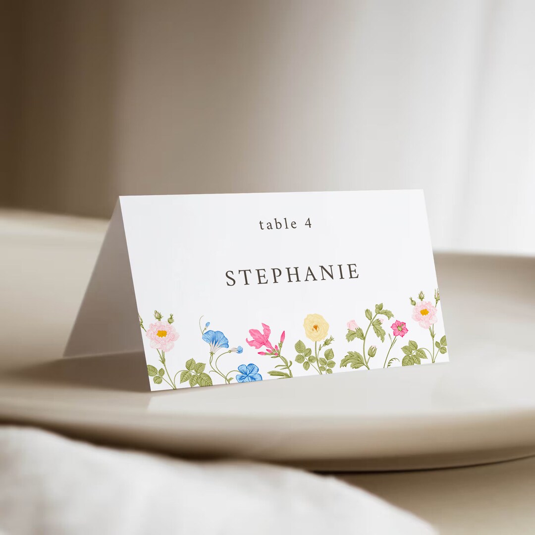 Pastel Wildflower Place Cards Template, Printable Place Cards, Wedding ...