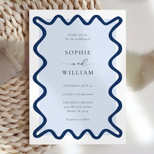 Wave Wedding Invitation Template Set, Minimalist Wedding Invitation ...