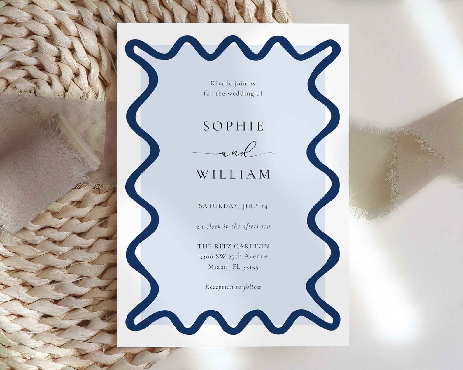 Wave Wedding Invitation Template Set Minimalist Wedding - Etsy UK