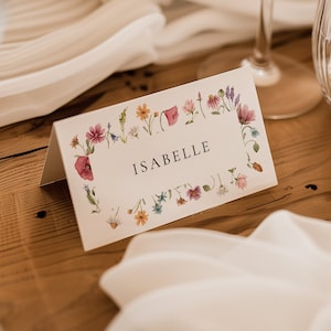 Wildflower Place Cards Template, Printable Place Cards, Wedding Name ...