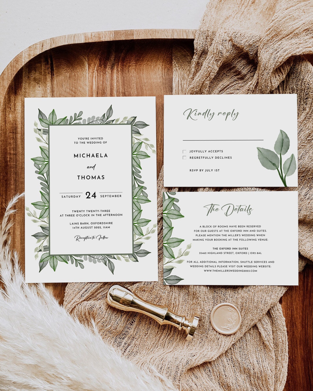 Greenery Wedding Invitation Template, Printable Wedding Invitation ...