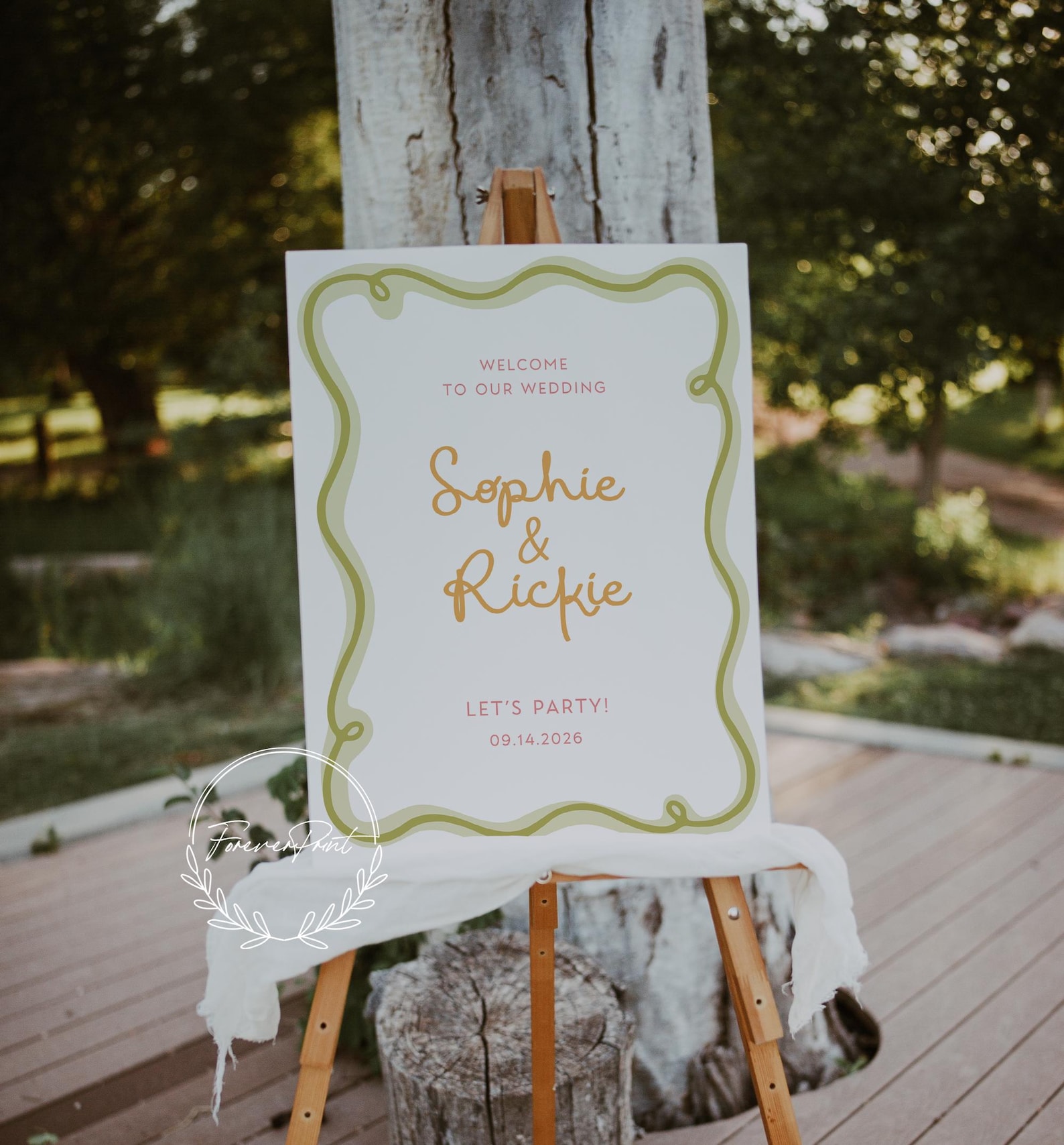 Squiggly Welcome Sign Template, Wedding Shower Welcome Sign, Curvy ...