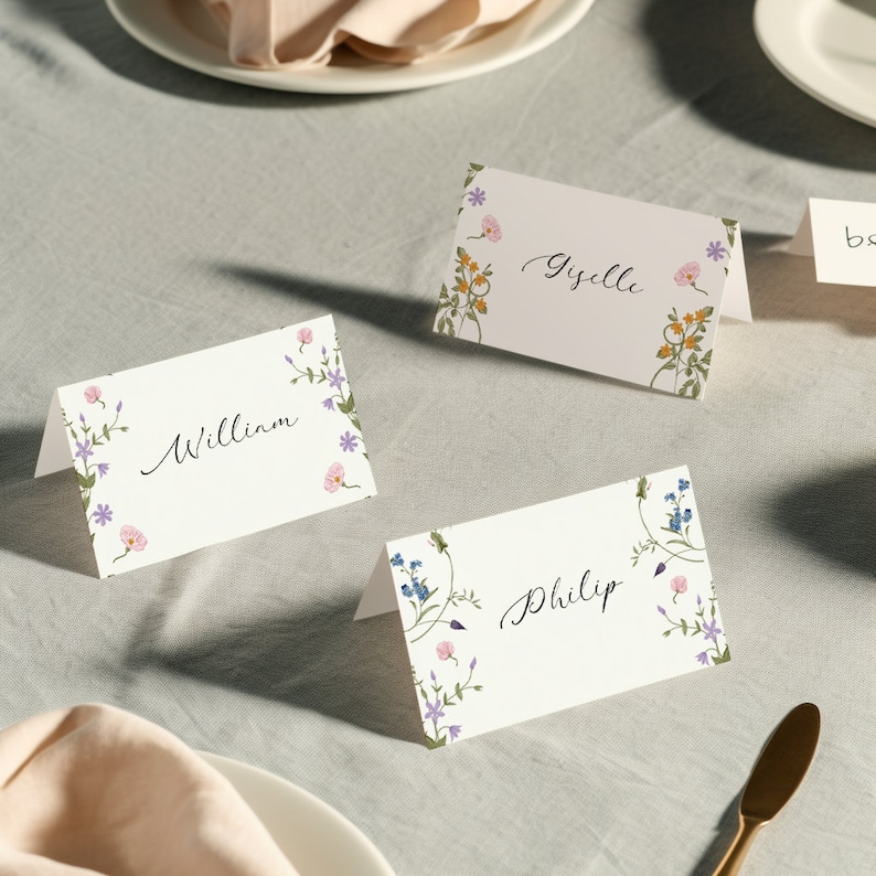 Wildflower Place Cards Template, Printable Place Cards, Wedding Name ...