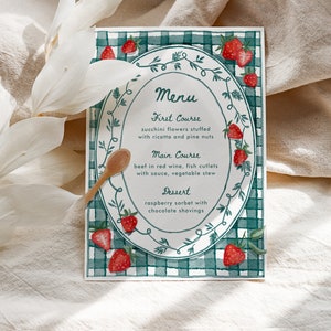 Strawberries Menu Template, Checkered Menu, Printable Dinner Menu ...