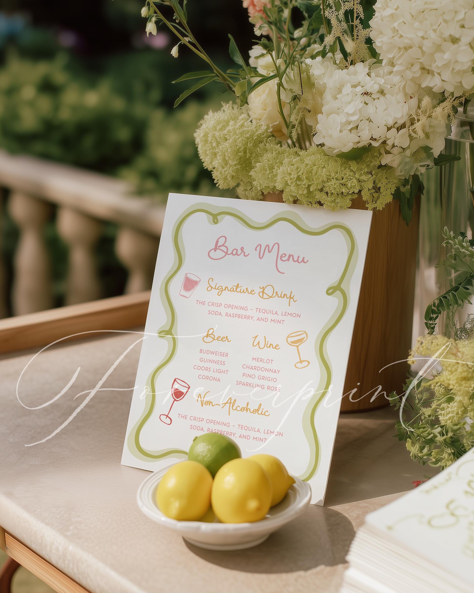 Squiggle Bar Sign Template, Hand Drawn, Wedding/bridal Shower Bar Menu ...