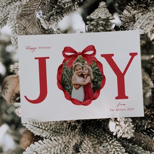 JOY Christmas Card Template | Editable Holiday Photo Card With Red ...