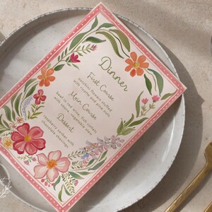 Peach Floral Menu Template, Hand Drawn, Printable Dinner Menu, Editable ...