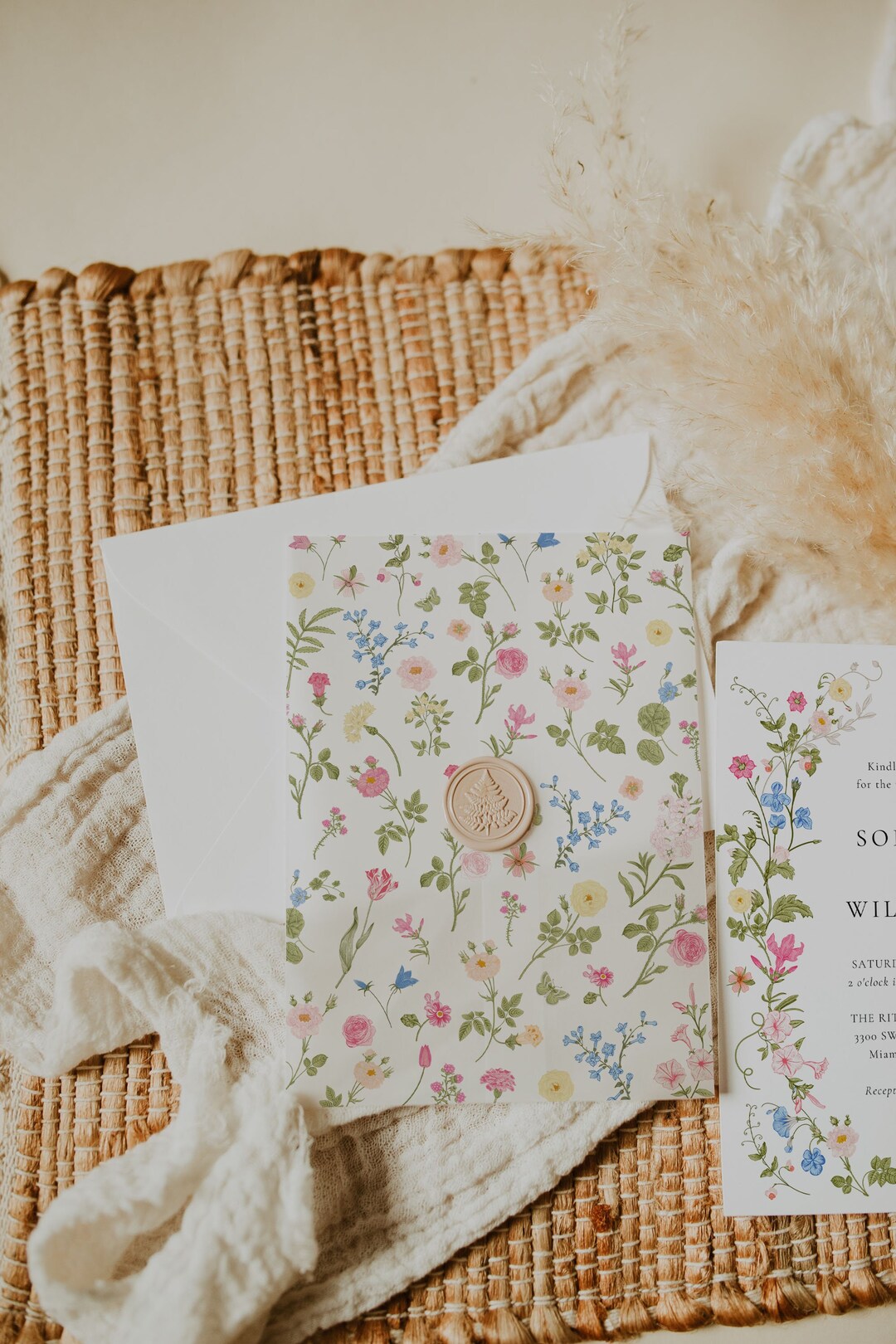 Floral Printable Vellum Wrap, Vellum Jacket Printable, DIY Vellum Fold ...