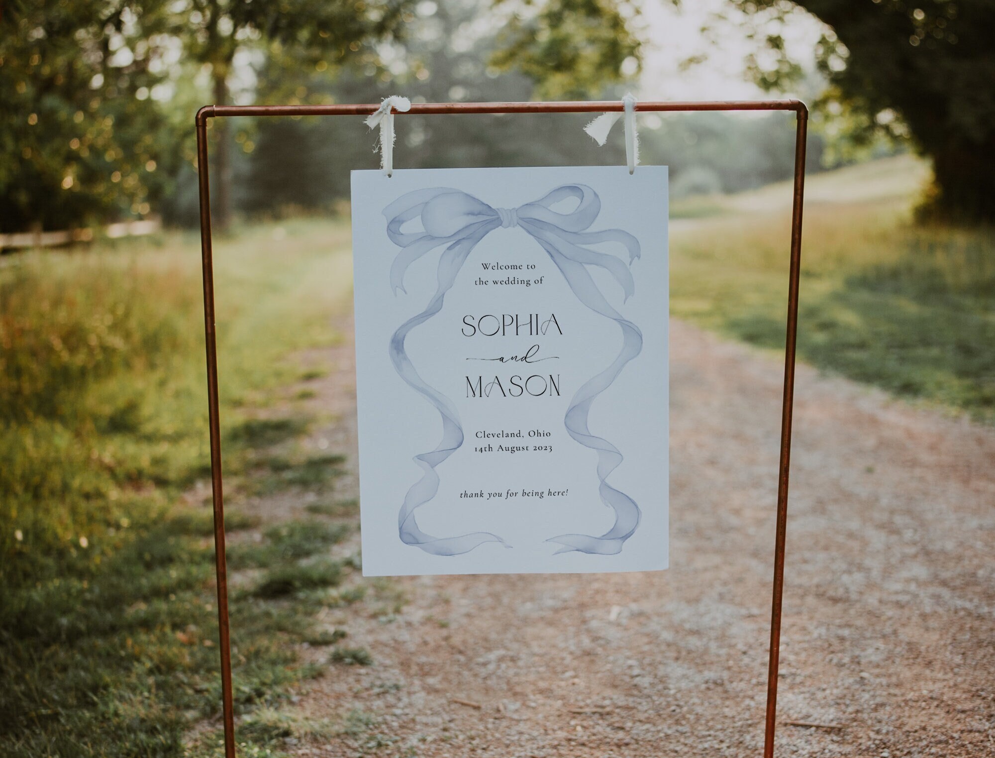 Blue Bow Wedding Welcome Sign, Curvy Welcome Sign, Editable Template ...