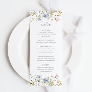 Wildflower Menu Template, Garden Party Bridal Shower Menu, Country ...