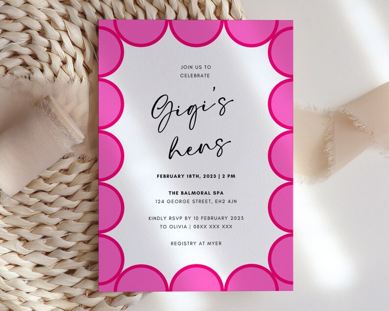 Scalloped Hens Party Invitation, Curve Modern Bridal Shower Invite ...