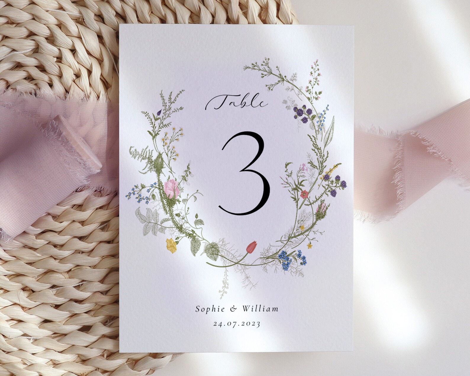 Wildflower Wreath Table Number Cards, Outdoor Garden Wedding, Floral ...