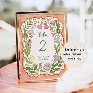 Pink Floral Table Number Template, Hand Drawn, Printable Table Number ...