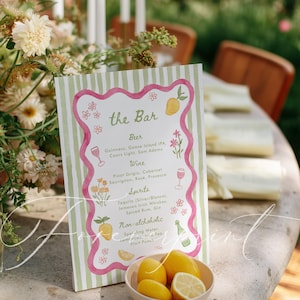 Colorful Floral Bar Menu Template, Hand Drawn Watercolor, Printable Bar ...