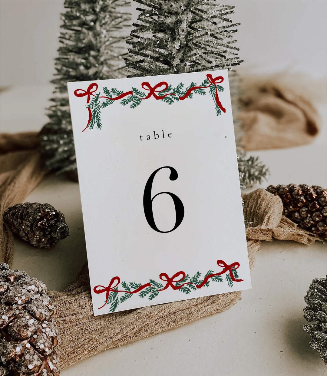 Christmas Table Number Template, Holiday Dinner Table Numbers, Red ...