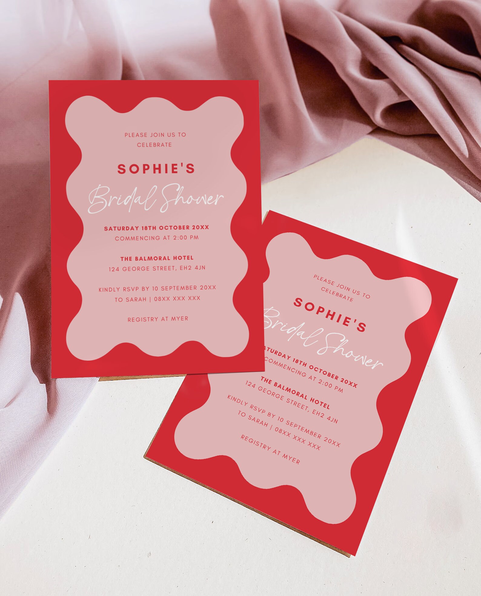 Wave Bridal Shower Invitation, Curve Modern Bridal Shower Invite, PINK ...