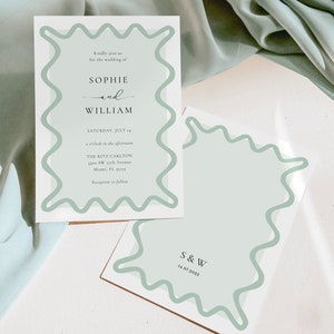 Wavy Wedding Invitation, Curve Modern Wedding Invite, Modern Boho ...
