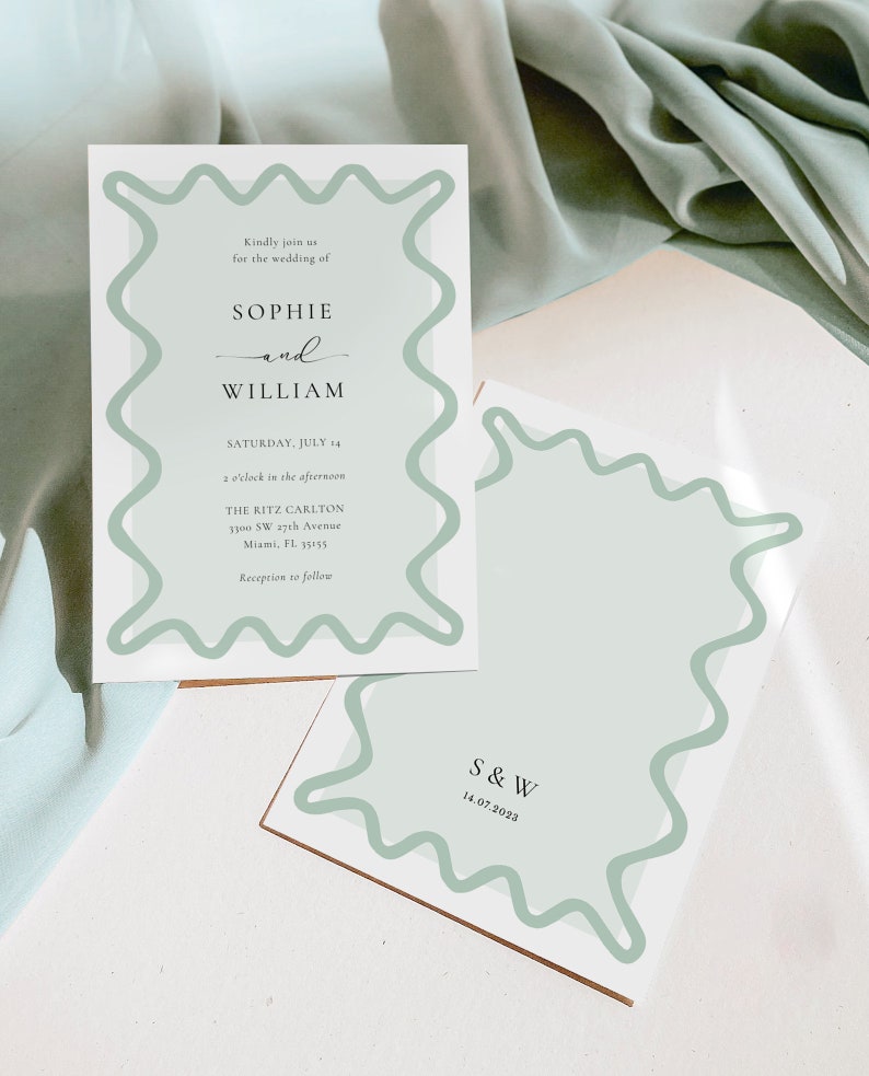Wavy Wedding Invitation Curve Modern Wedding Invite Modern - Etsy