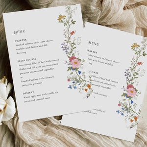 Wildflower Menu Template, Garden Party Bridal Shower Menu, Boho Flowers ...