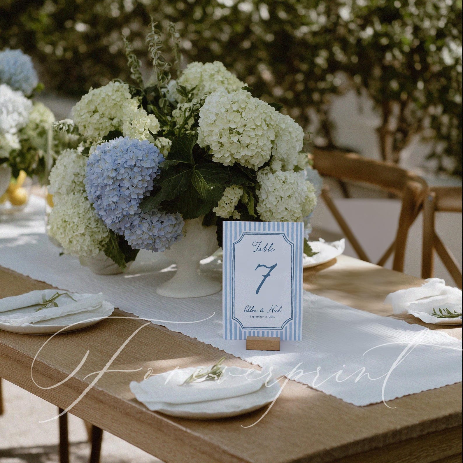 Blue Striped Wedding Table Number Template, Elegant Watercolor Table ...