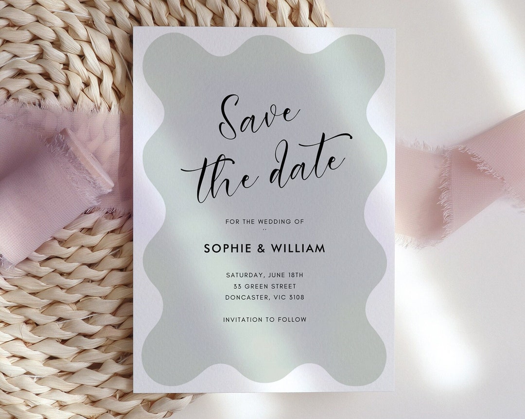Modern Save the Date Template, Curves Save the Date, Editable Wedding ...