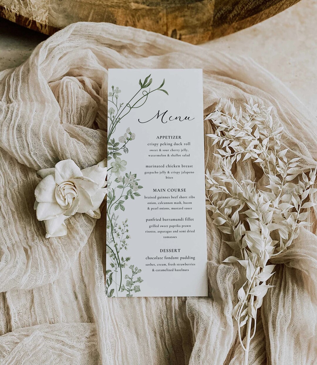 Greenery Menu Template, Garden Party Menu, White Flowers Event Menu ...