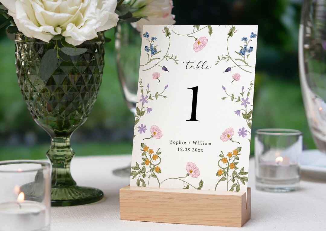 Wildflower Wedding Table Numbers Template, Printable Table Numbers ...