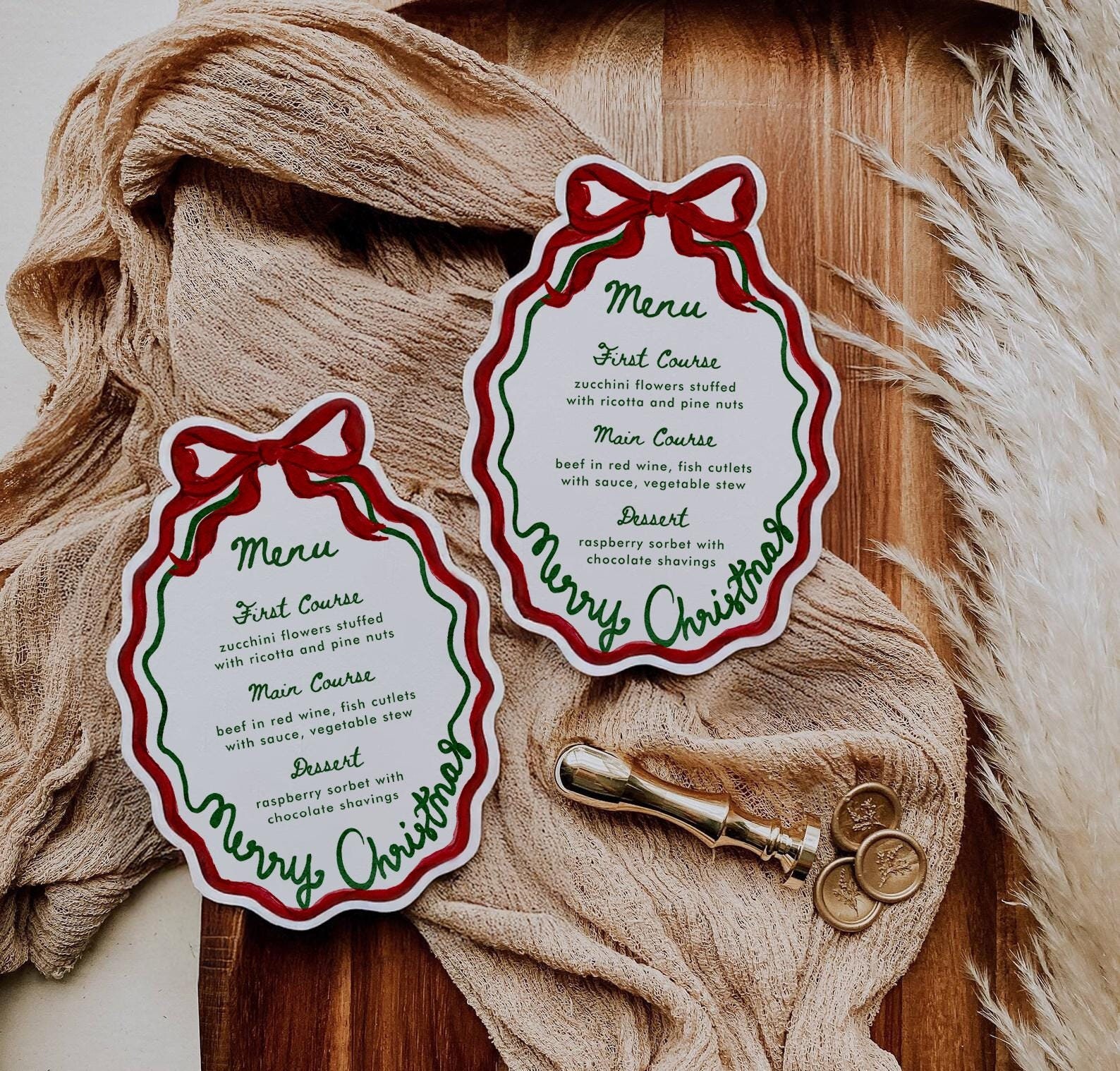 Editable Christmas Menu Template | DIY Printable Holiday Menu With Bow ...