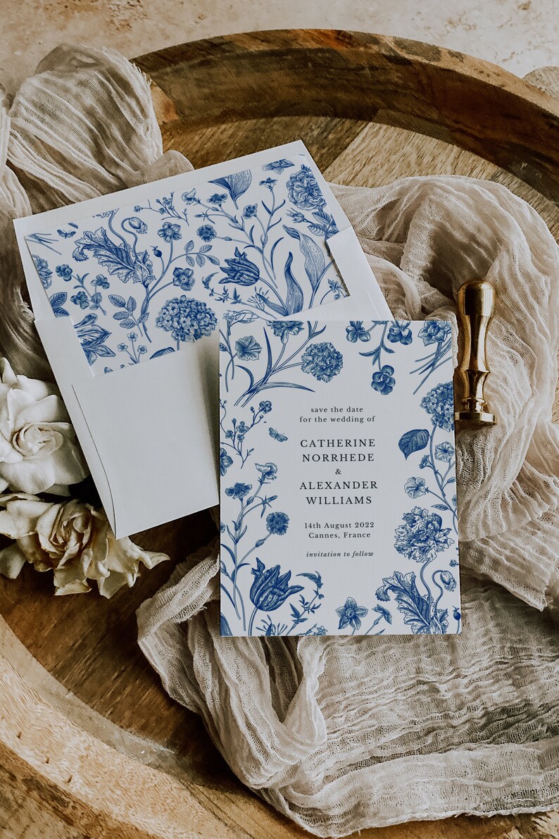 Blue Floral Envelope Liner Template, Printable Envelope, A7, Euro Flap ...