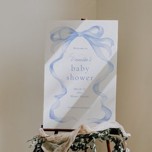 EDITABLE Blue Bow Baby Shower Welcome Sign, Boy Baby Shower Sign ...