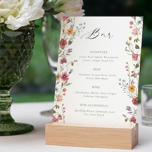 Floral Bar Sign, Printable Drinks Sign, Editable Bar Menu, Signature ...