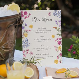 Colorful Floral Bar Sign, Printable Sign, Editable Bar Menu, Signature ...