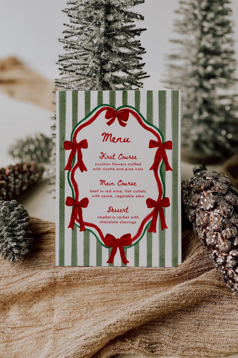 Editable Christmas Dinner Menu Template – Festive Holiday Party Menu ...