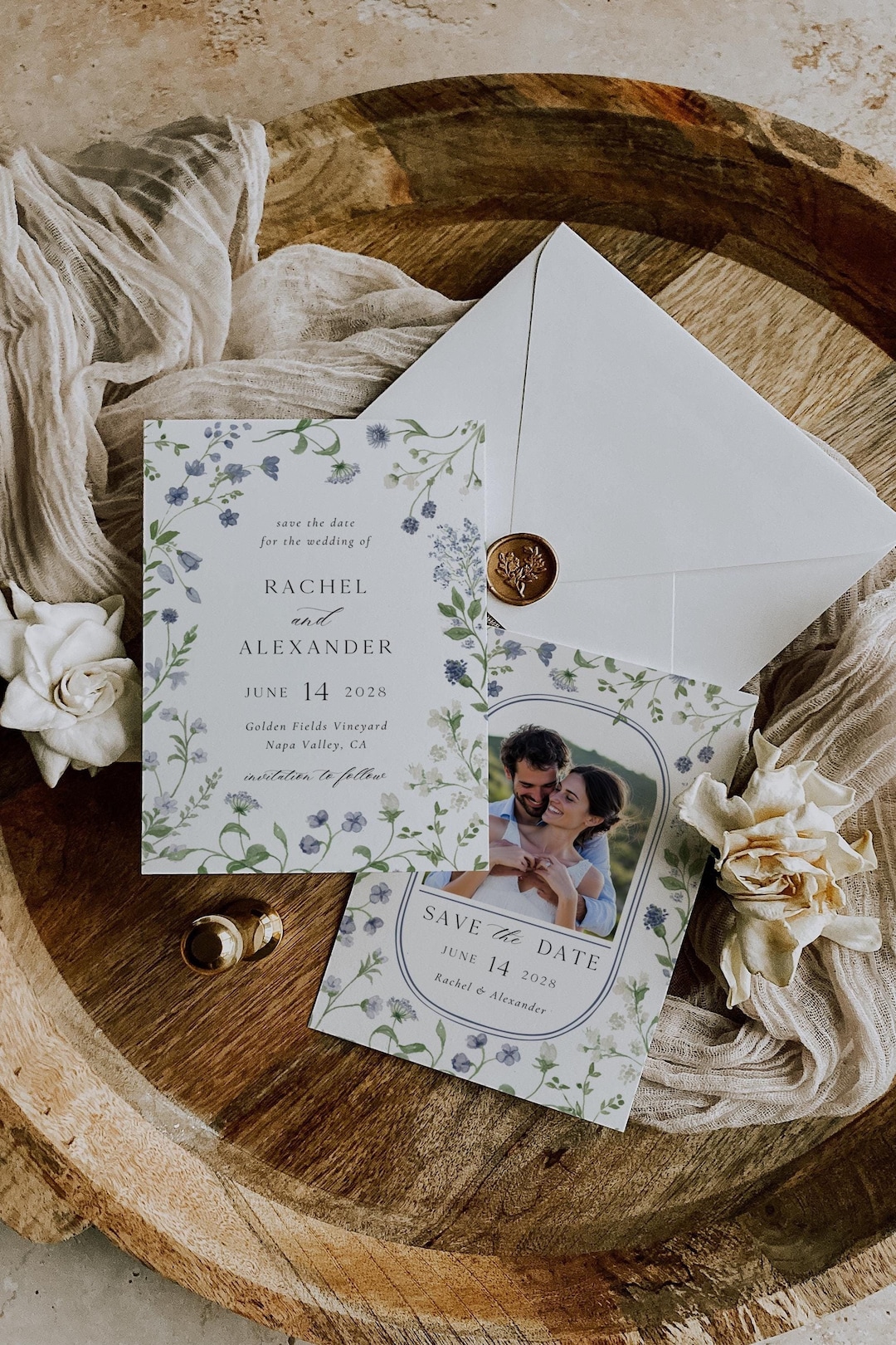 Floral Save the Date Template | Printable Save the Date Card | Blue ...