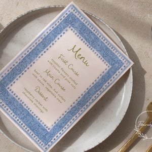 Blue Watercolor Floral Border Menu Template, Rustic Boho Wedding or ...