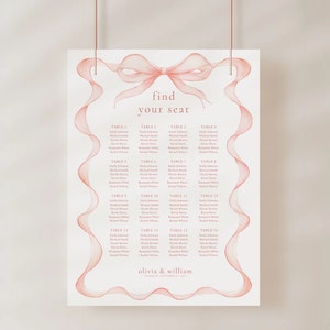 Pink Bow Seating Chart, Printable Wedding Table Plan, Wedding Plan ...