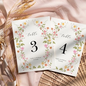Wildflower Wedding Table Numbers Template, Printable Table Numbers ...