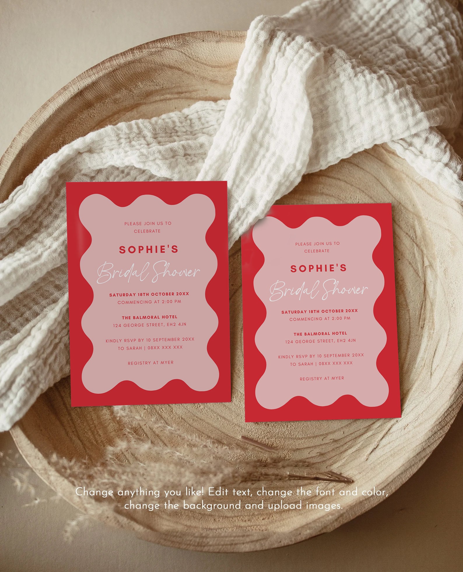 Wave Bridal Shower Invitation, Curve Modern Bridal Shower Invite, PINK Bridal Shower, Editable ...