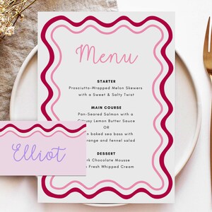 Pink Wavey Menu & Placecard Template, Instant Download Editable Menu ...