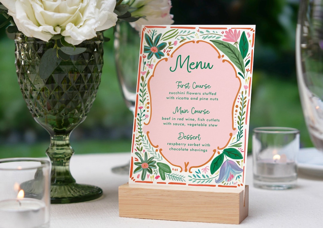 Colorful Floral Spring Menu Template, Hand Drawn, Printable Dinner Menu ...