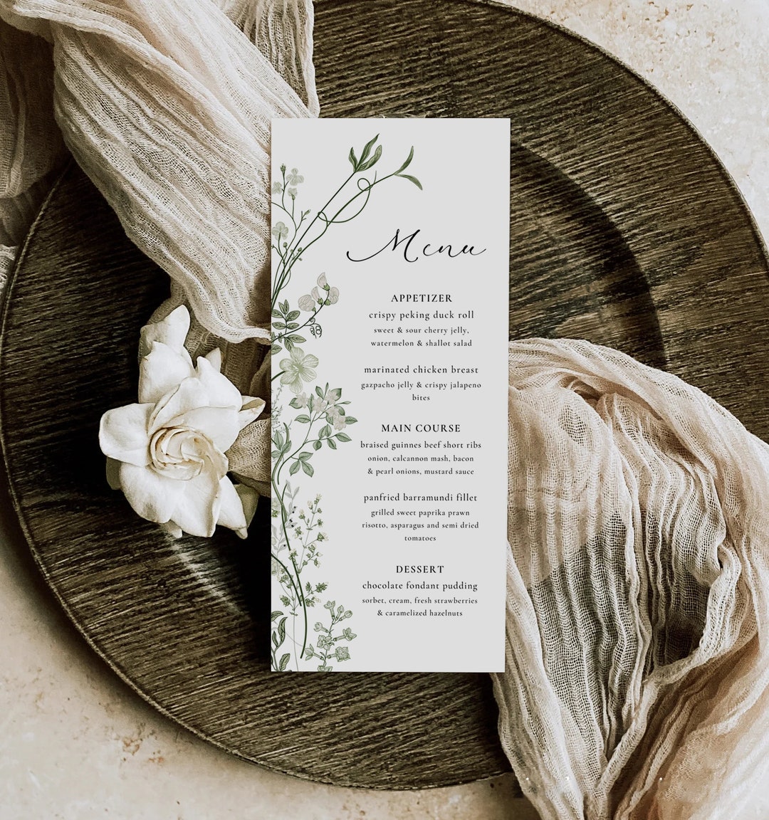 Greenery Menu Template, Garden Party Menu, White Flowers Event Menu ...